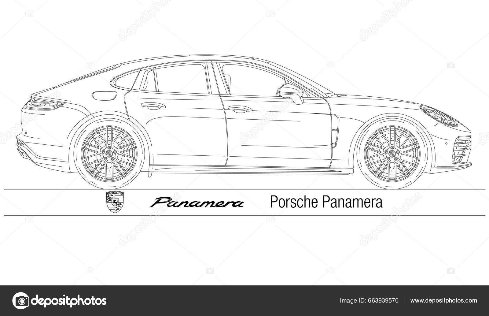 Germany Year 2009 Porsche Panamera Super Car Silhouette Outlined Vector ...