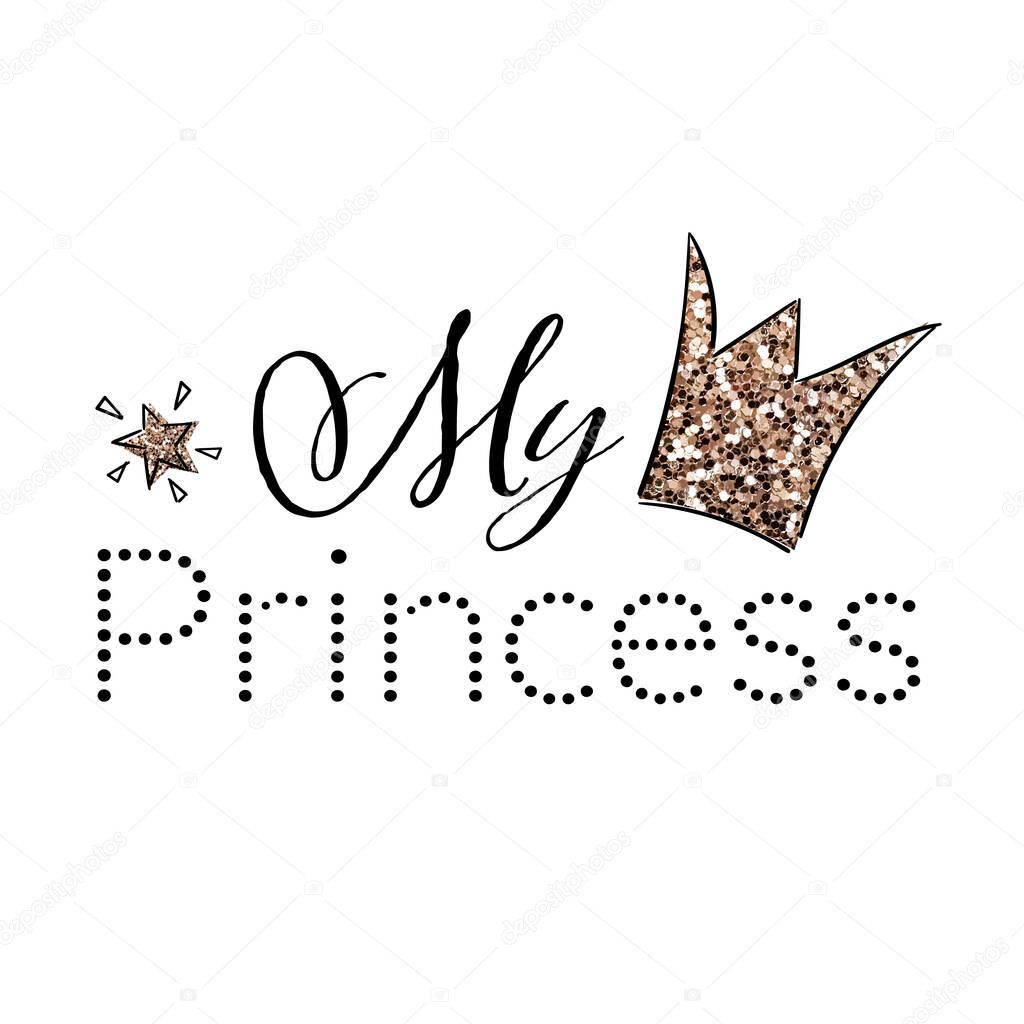 Vector My little Princess texto para las niñas ropa. Insignia de ...