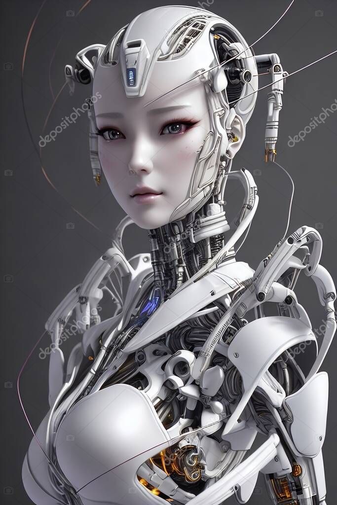 Robot 3D de alta tecnología. Una chica cyborg, androide, cyberpunk muy ...
