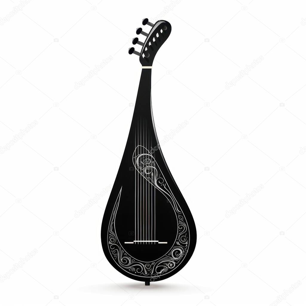 Un laúd negro bellamente elaborado con diseños intrincados, que ...