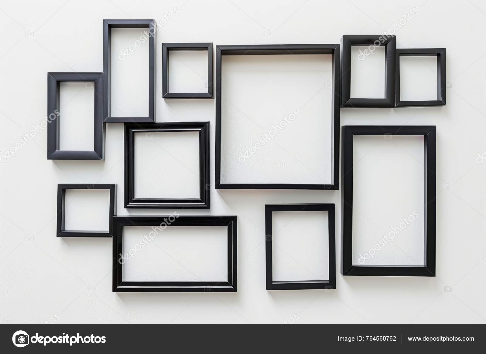 Collection Black Photo Frames Varying Sizes White Wall Creating ...