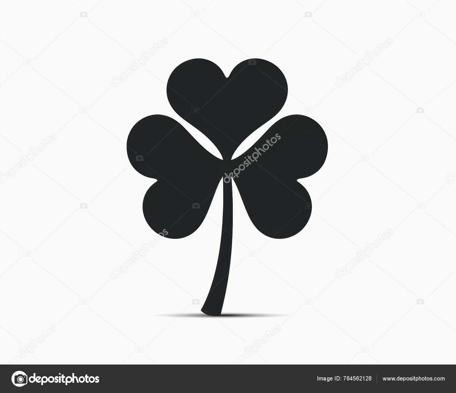 Stylized Black Four Leaf Clover Heart Shaped Leaves Symbolizing Good ...