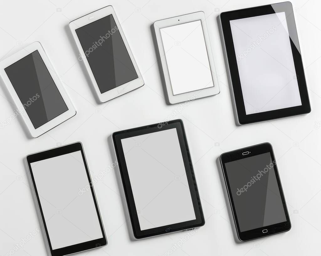 Colección de varias tabletas y teléfonos inteligentes modernos ...