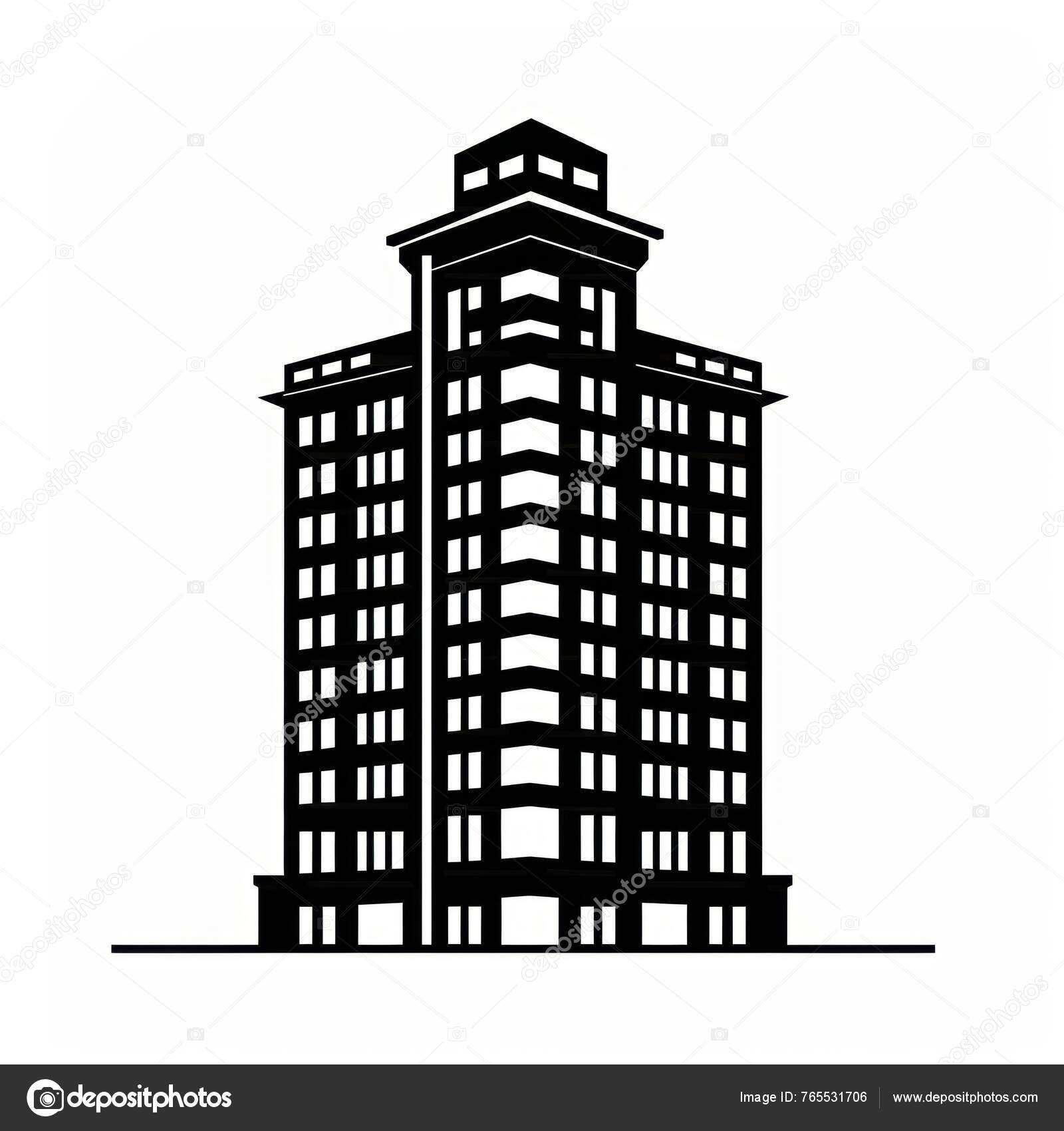 Sleek Modern High Rise Building Illustration Black White Showcasing ...