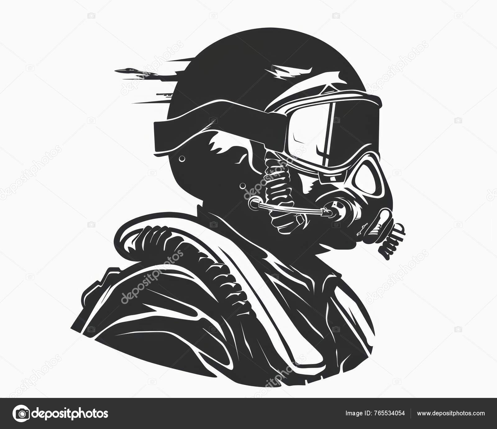 Profile Male Pilot Flight Helmet Gas Mask Exuding Sense Speed — Stock ...