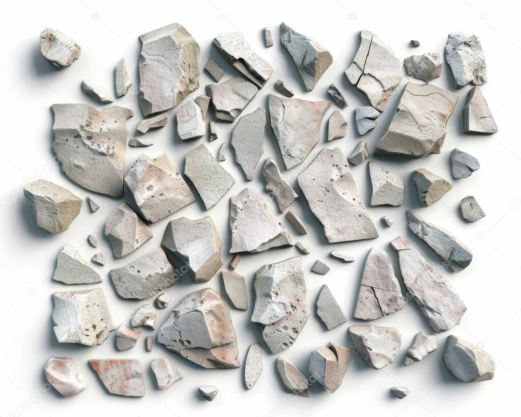 Una colección de piedras fragmentadas que muestran varias formas y ...