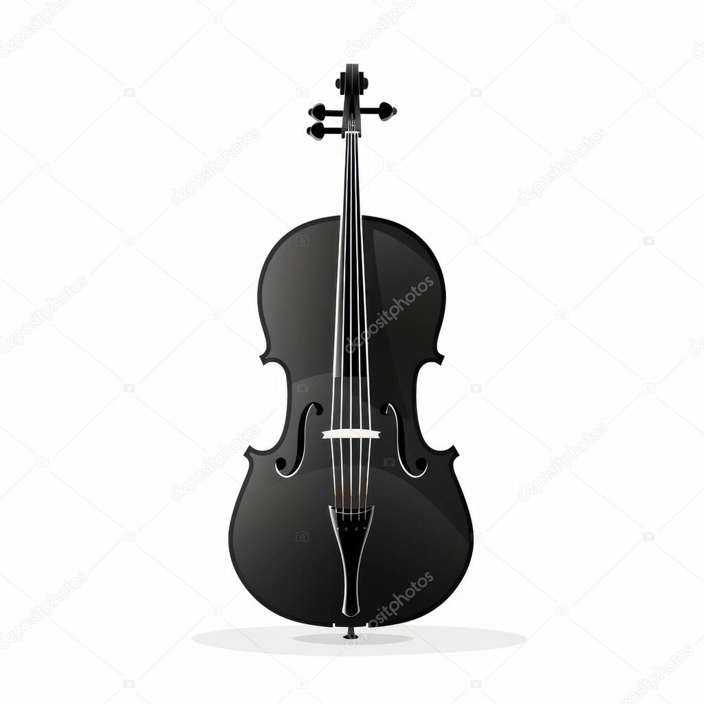 Un violín negro finamente elaborado, con sus elegantes curvas y cuerdas ...