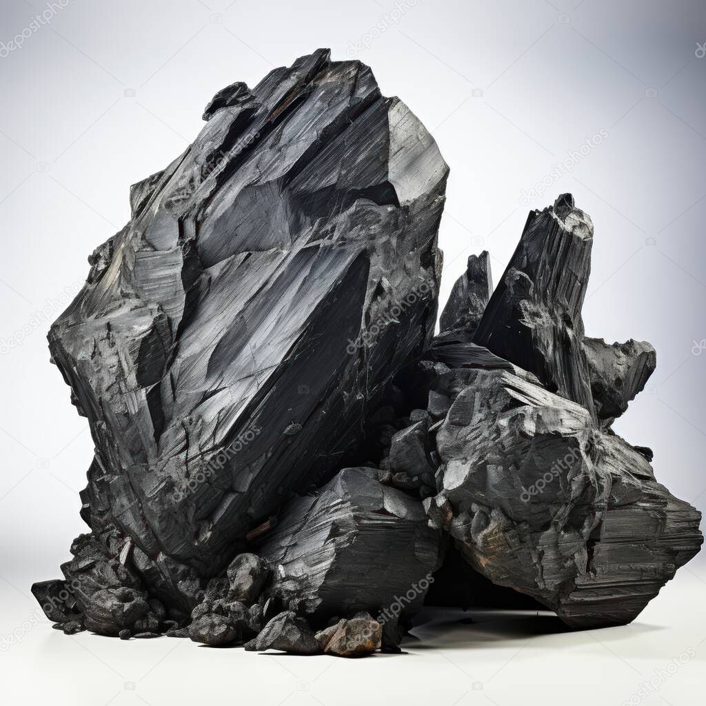 Una impresionante muestra de cristales de obsidiana negra que muestran ...