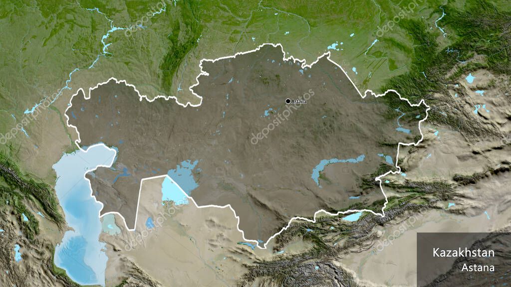 Close-up of the Kazakhstan border area highlighting with a dark overlay ...
