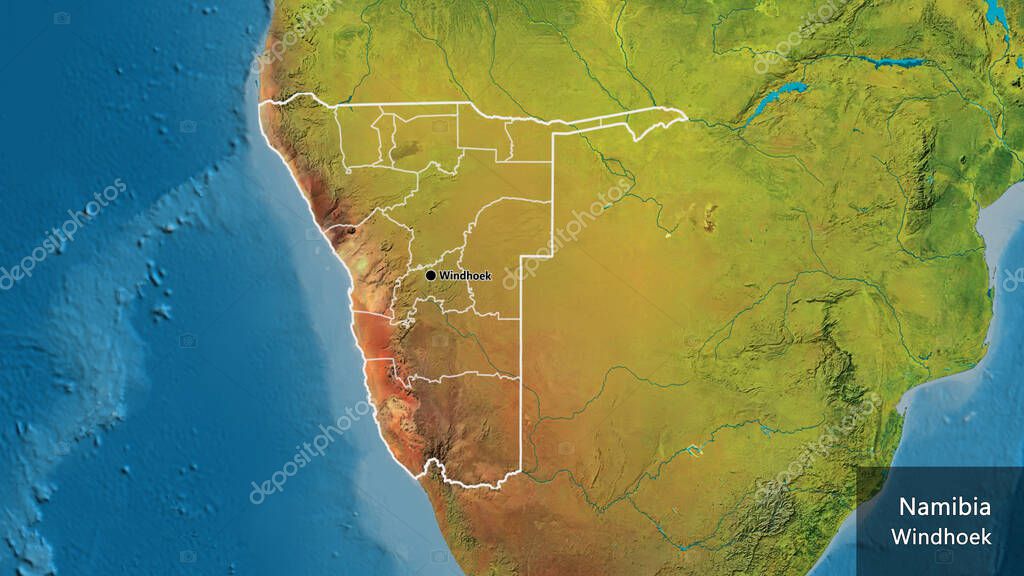 Primer plano de la zona fronteriza de Namibia y sus fronteras ...