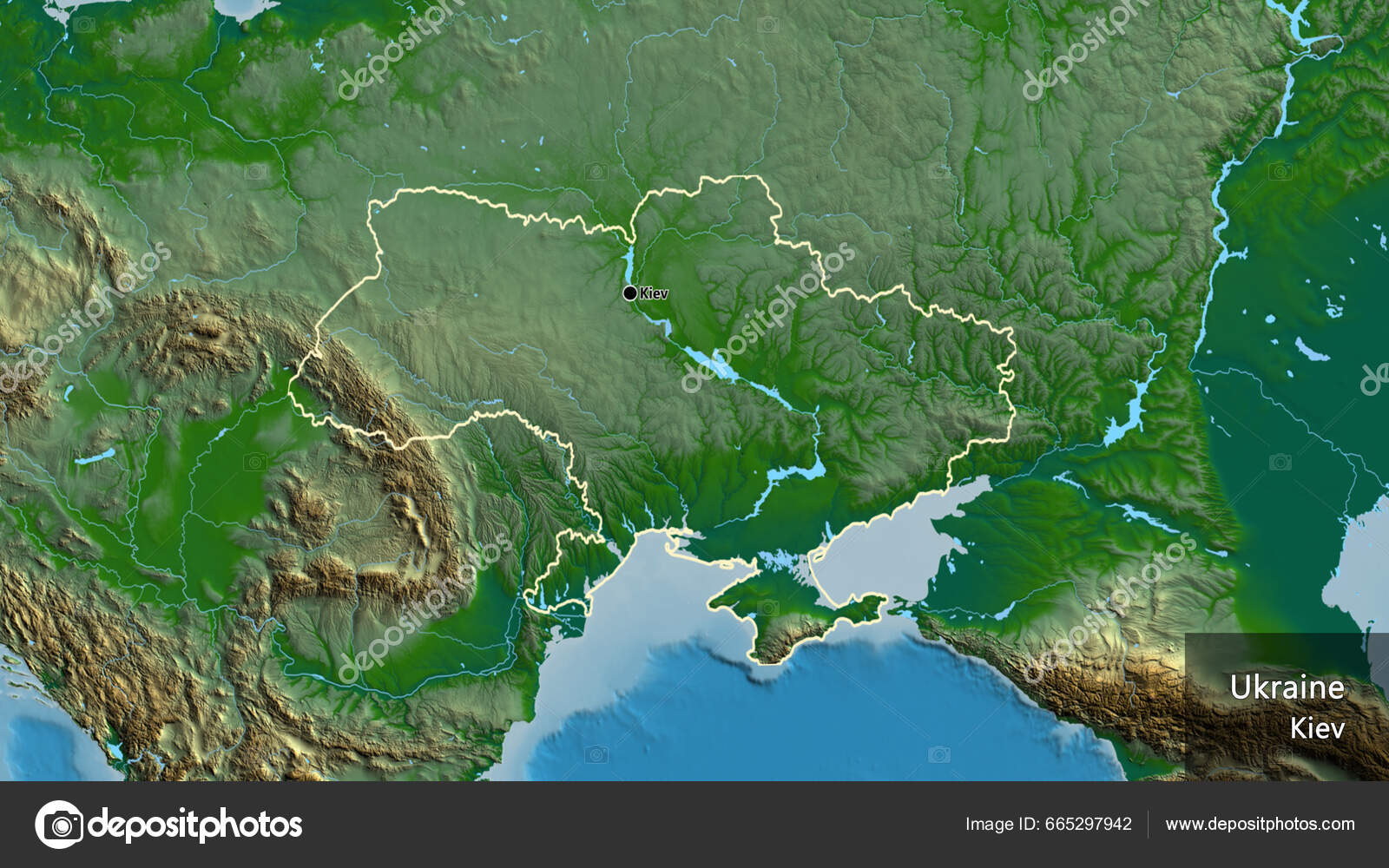 Close Ukraine Border Area Physical Map Capital Point Outline Country ...