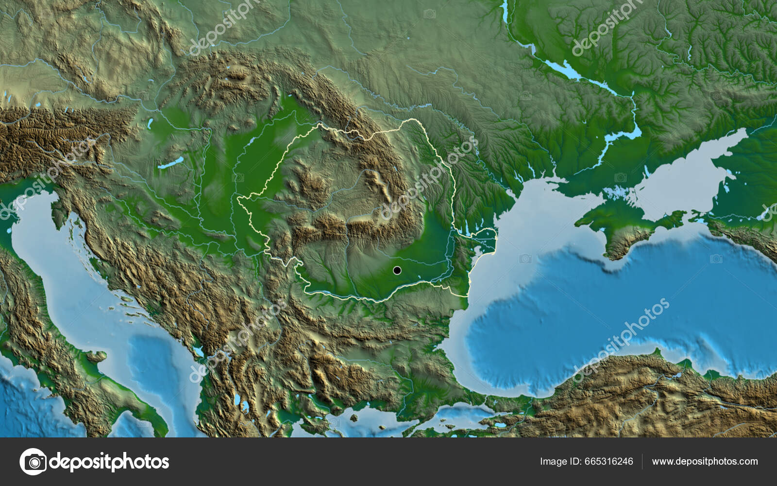 Close Romania Border Area Physical Map Capital Point Outline Country ...