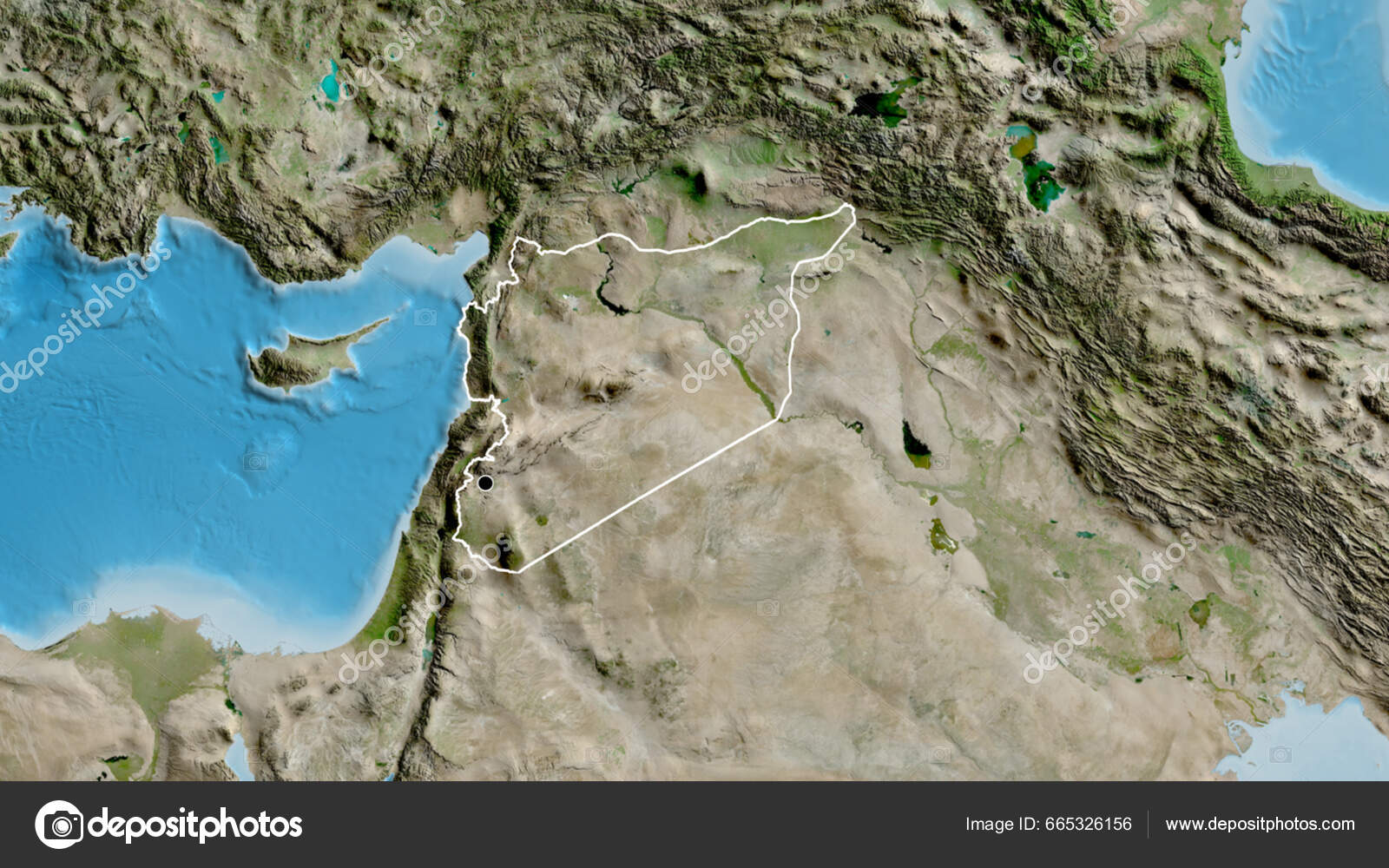 Close Syria Border Area Satellite Map Capital Point Outline Country ...