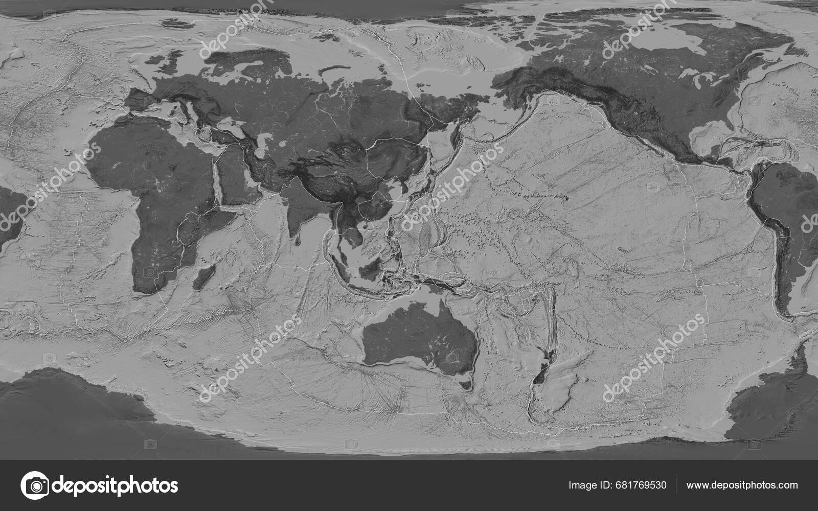 Bilevel Elevační Mapa Světa Pattersonově Válcové Projekci ...