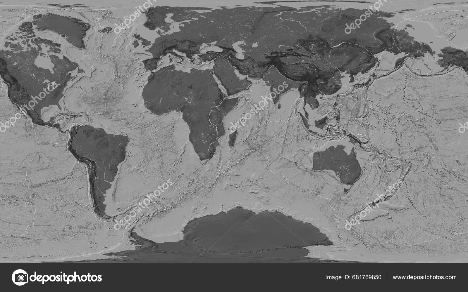 Bilevel Elevační Mapa Světa Pattersonově Válcové Projekci ...