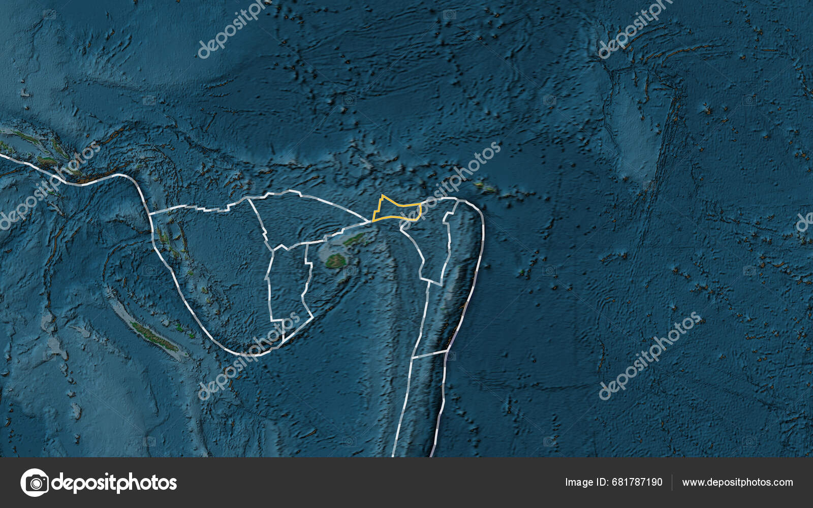 Area Futuna Tectonic Plate Marked Solid Line Colored Elevation Map ...