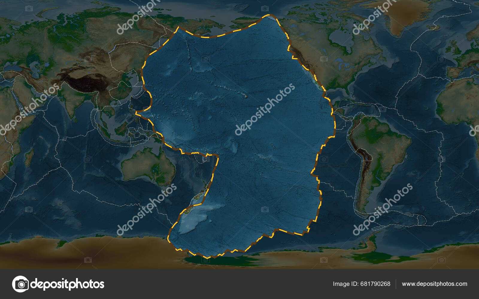 Area Pacific Tectonic Plate Outlined Extracted Global Colored Elevation ...