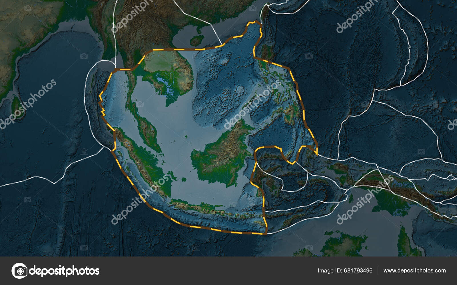 Area Sunda Tectonic Plate Marked Dashed Line Background Darkened ...