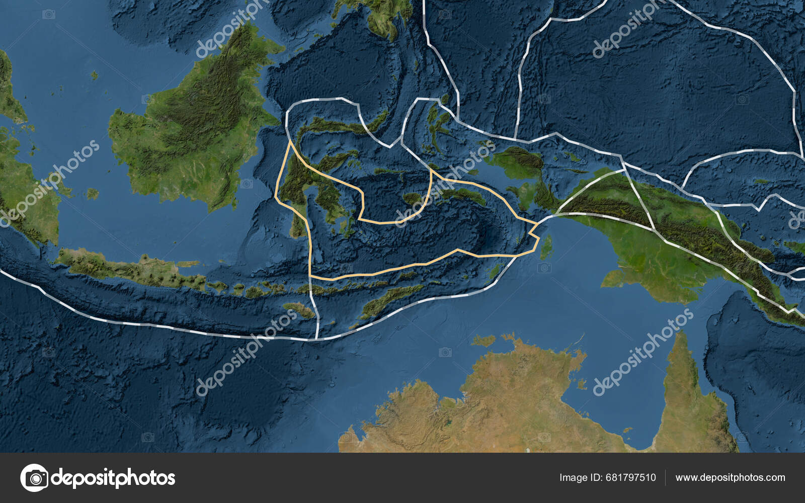Area Banda Sea Tectonic Plate Marked Solid Line Satellite Imagery Stock ...
