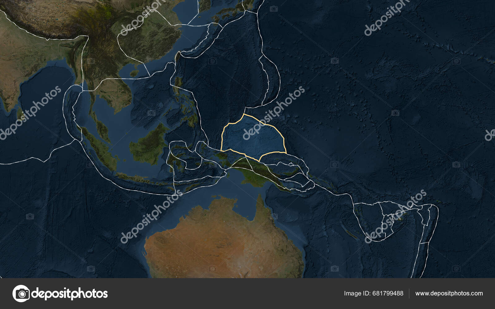 Tectonic Plates Borders Areas Adjacent Caroline Plate Area Satellite ...