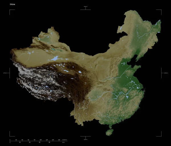 Shape High Resolution Satellite Map China Distance Scale Map Border ...