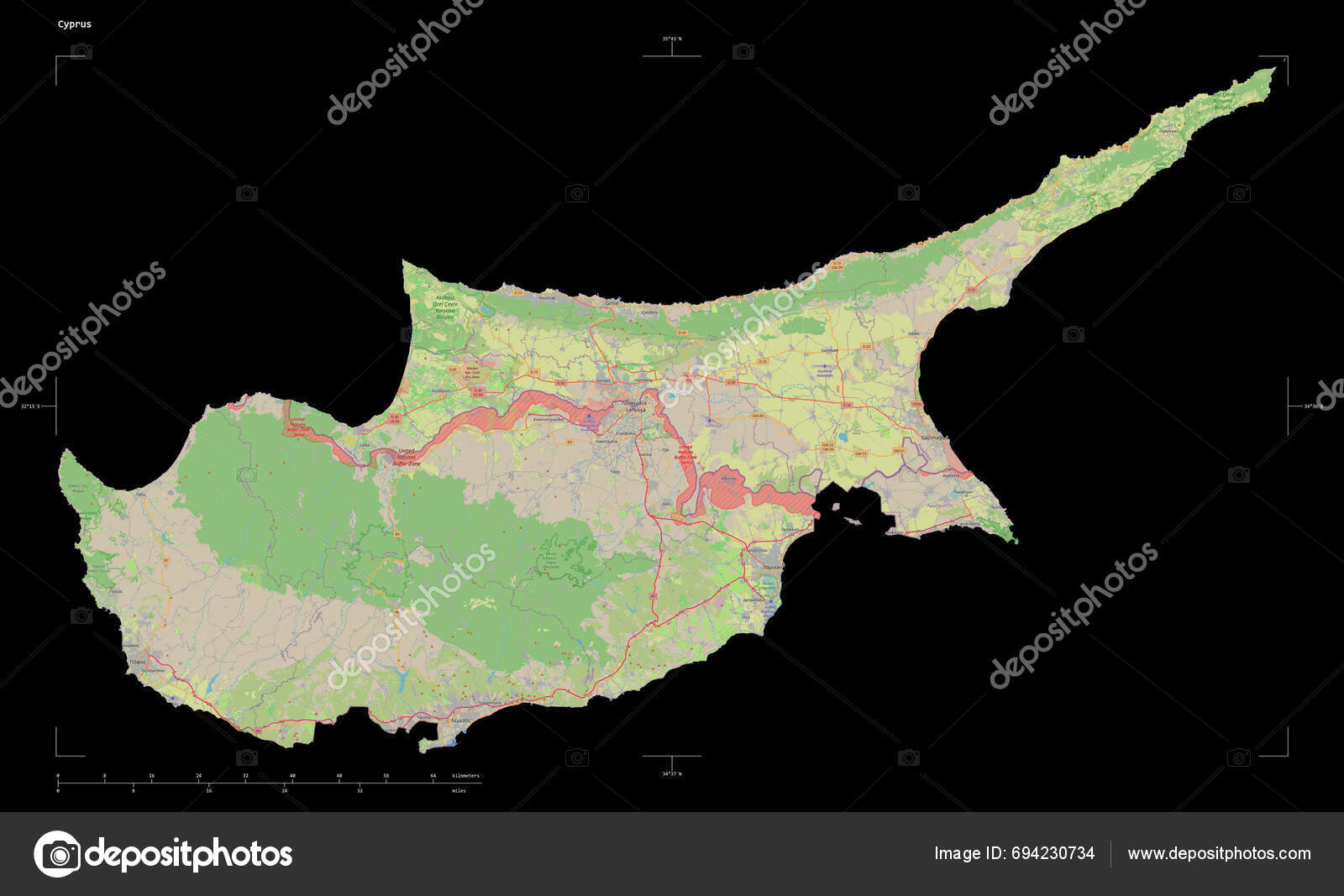Shape Topographic Osm Standard Style Map Cyprus Distance Scale Map ...