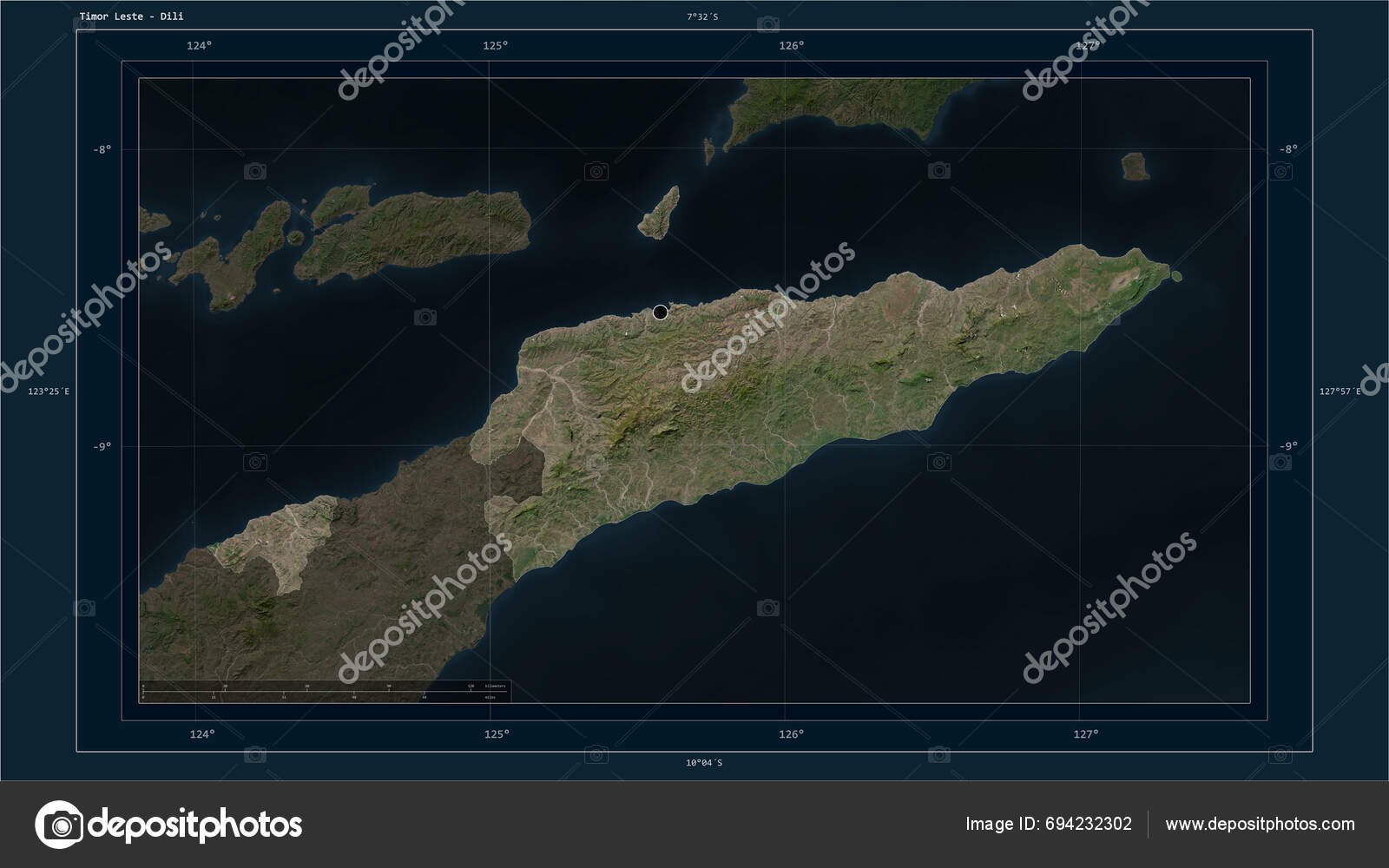 Timor Leste Highlighted High Resolution Satellite Map Map Country's Capital Stock Photo by ...