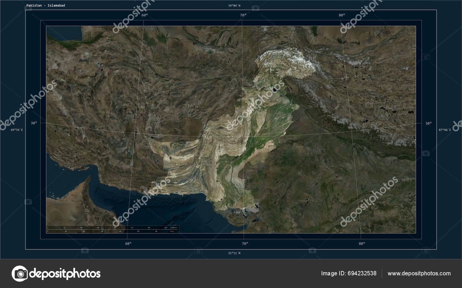 Pakistan Highlighted High Resolution Satellite Map Map Country's Capital Point — Stock Photo ...