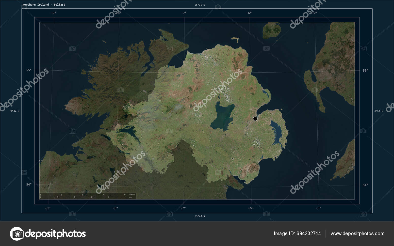 Northern Ireland Highlighted High Resolution Satellite Map Map Country ...