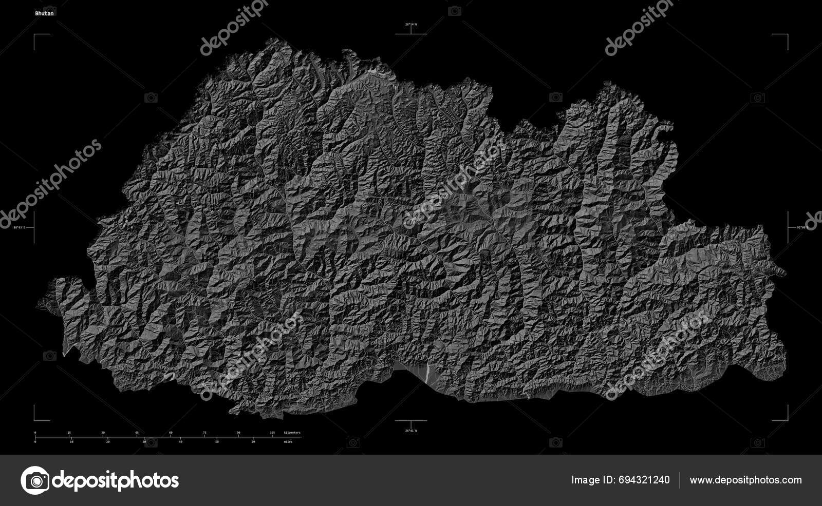 Shape Bilevel Elevation Map Lakes Rivers Bhutan Distance Scale Map — Stock Photo © zelwanka ...