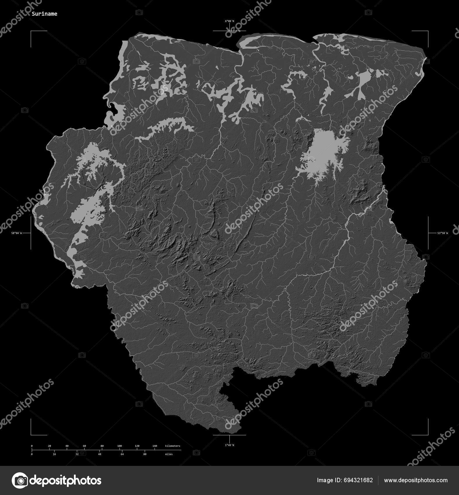 Shape Bilevel Elevation Map Lakes Rivers Suriname Distance Scale Map Stock Photo by ©zelwanka ...