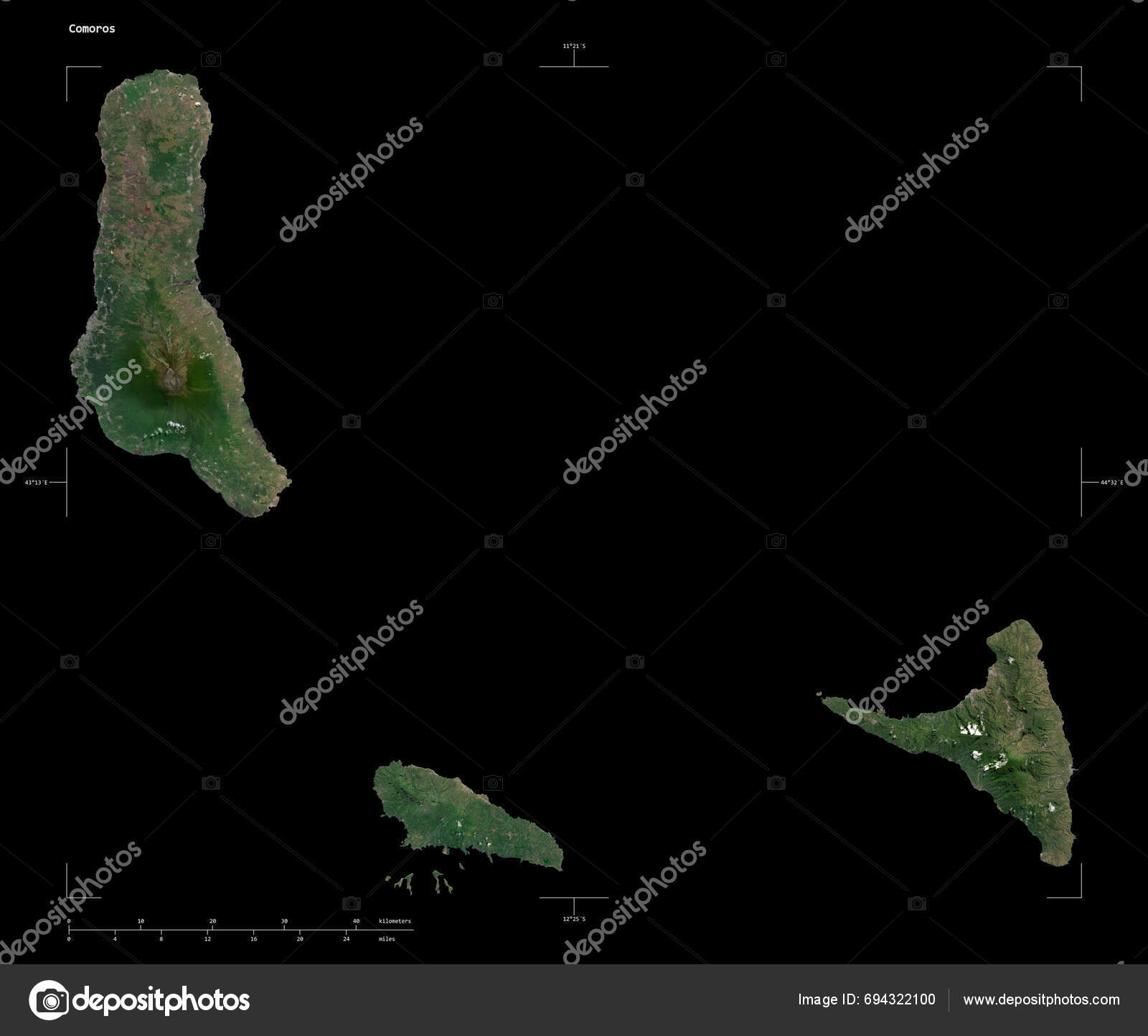 Shape Low Resolution Satellite Map Comoros Distance Scale Map Border — Stock Photo © zelwanka ...