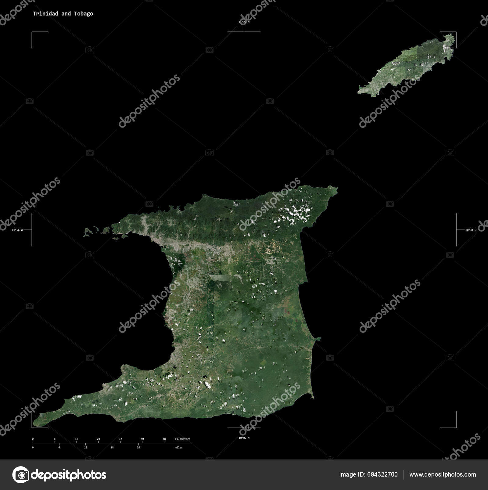 Shape Low Resolution Satellite Map Trinidad Tobago Distance Scale Map — Stock Photo © zelwanka ...