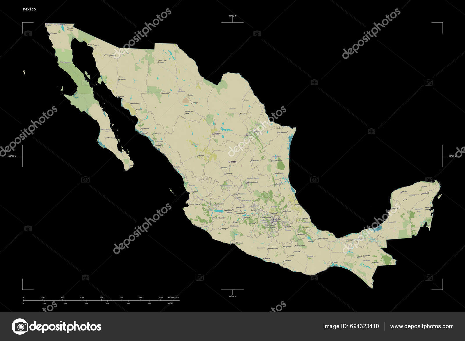 Shape Topographic Osm Humanitarian Style Map Mexico Distance Scale Map ...