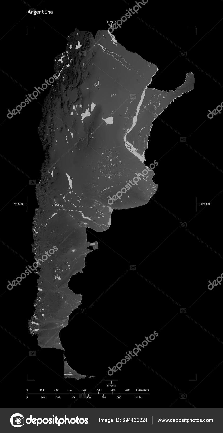 Shape Grayscale Elevation Map Lakes Rivers Argentina Distance Scale Map Stock Photo by ©zelwanka ...
