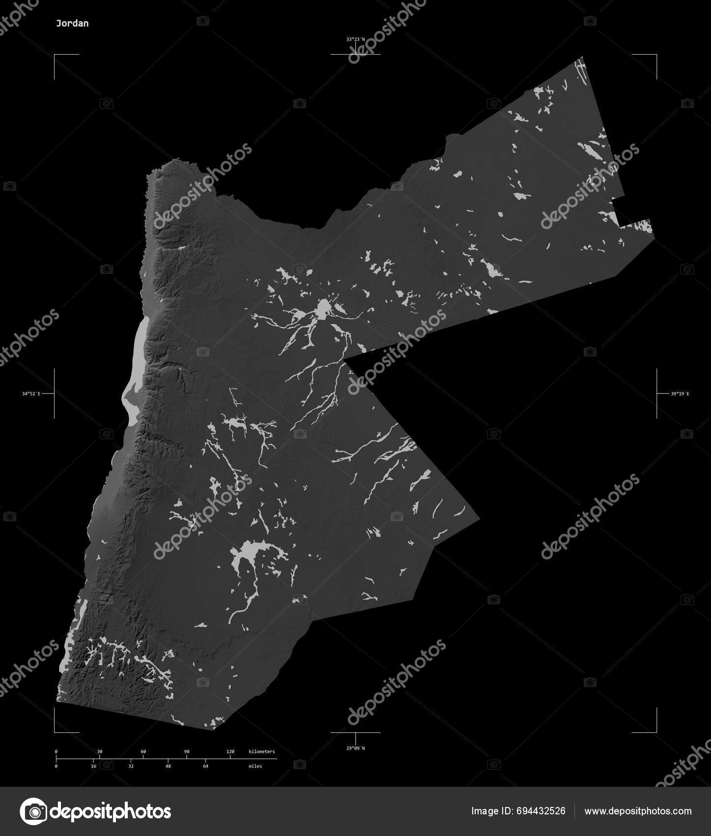 Shape Grayscale Elevation Map Lakes Rivers Jordan Distance Scale Map Stock Photo by ©zelwanka ...