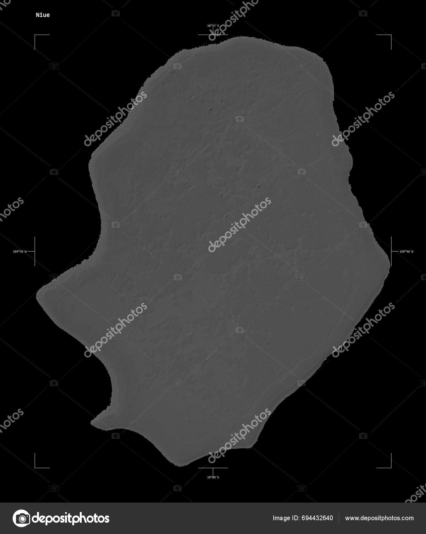 Shape Grayscale Elevation Map Lakes Rivers Niue Distance Scale Map — Stock Photo © zelwanka ...