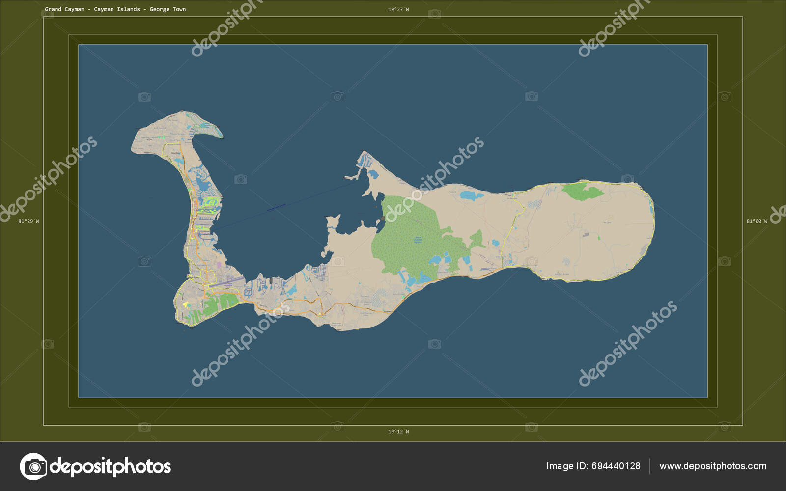 Grand Cayman Cayman Islands Highlighted Topographic Osm Standard Style ...