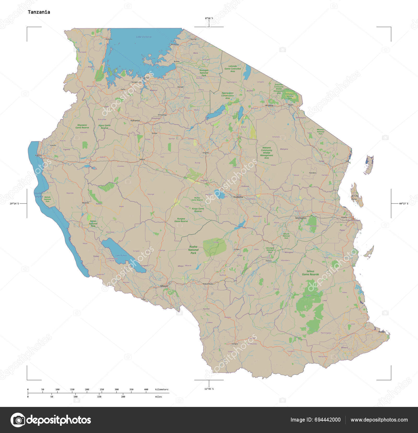 Shape Topographic Osm Standard Style Map Tanzania Distance Scale Map — Stock Photo © zelwanka ...
