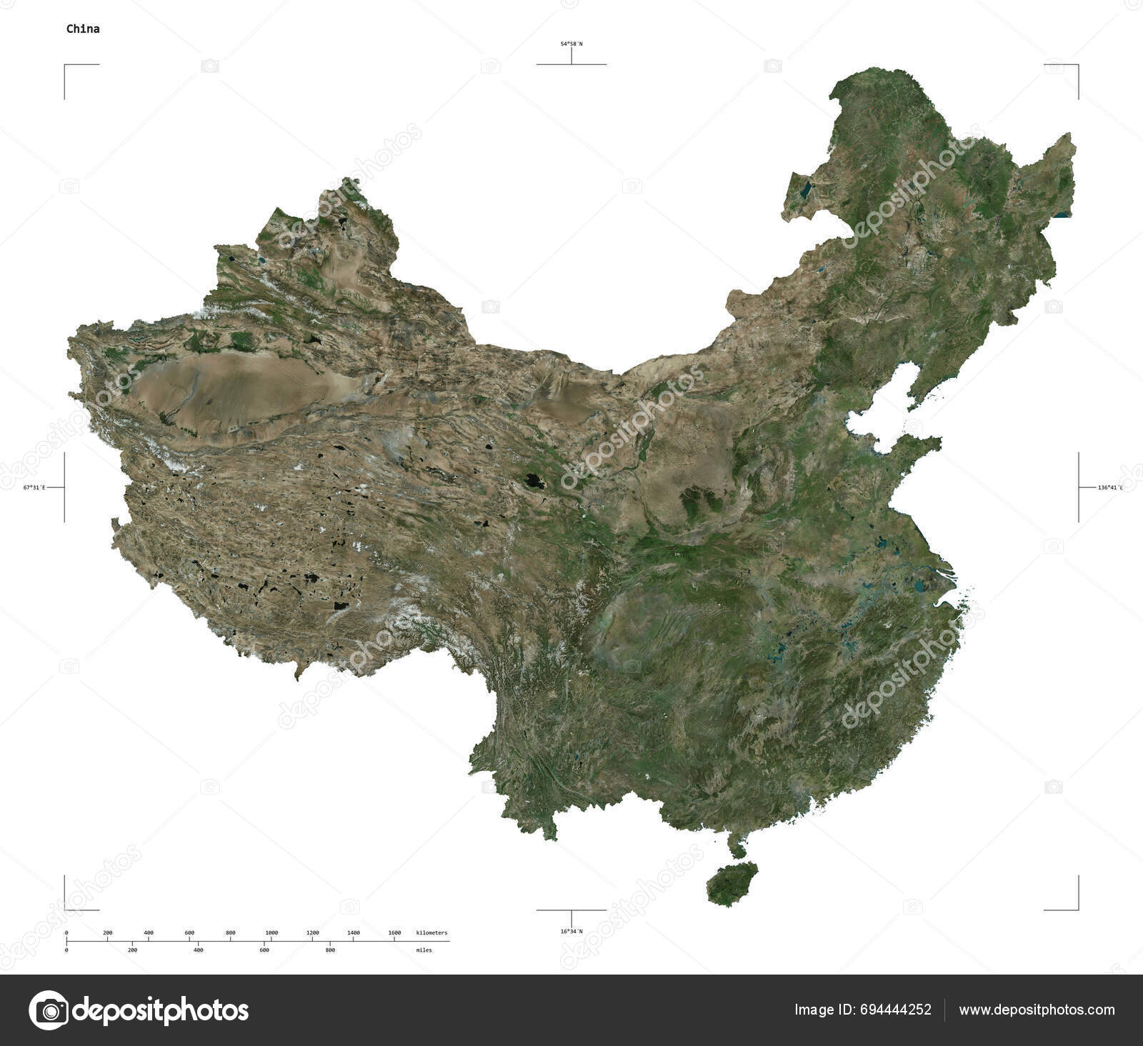 Shape High Resolution Satellite Map China Distance Scale Map Border ...