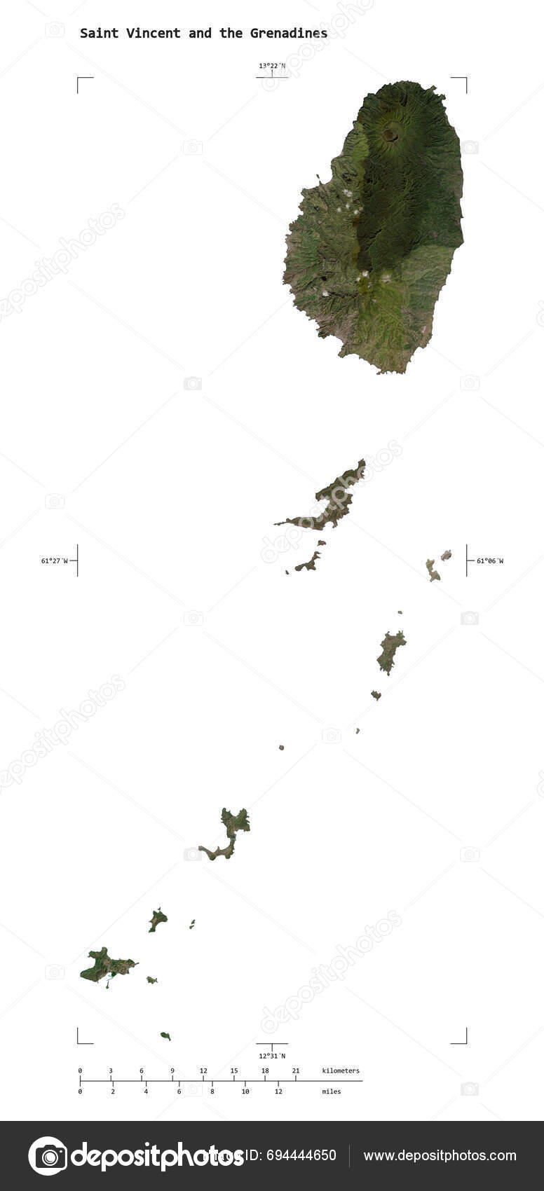 Shape High Resolution Satellite Map Saint Vincent Grenadines Distance ...