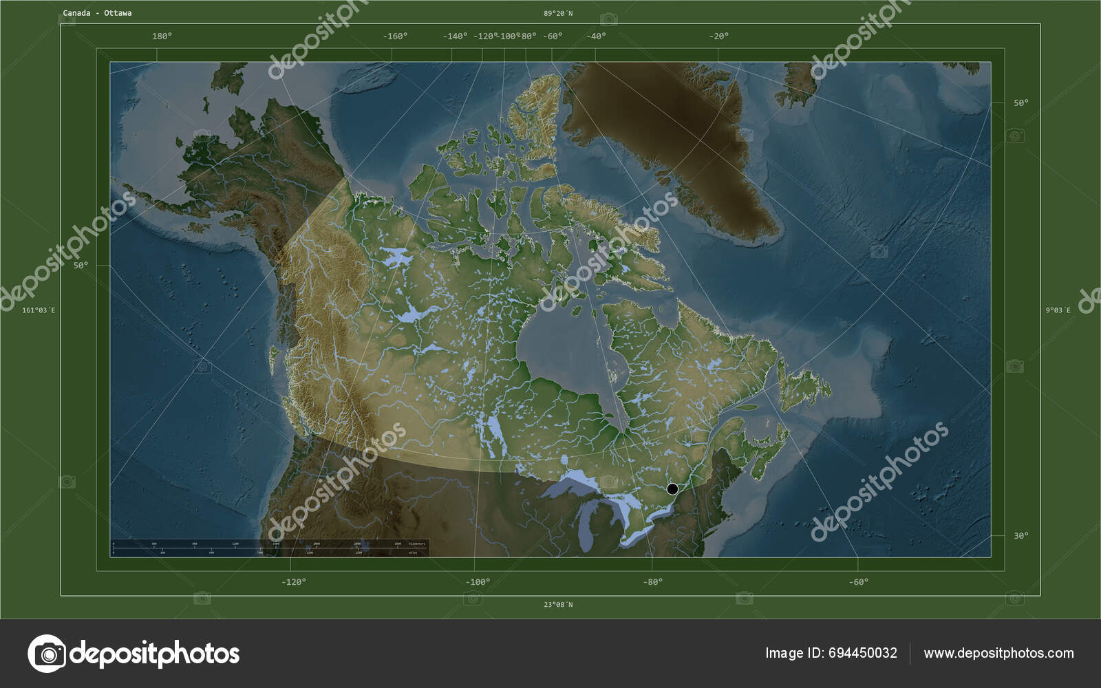 Canada Highlighted Pale Colored Elevation Map Lakes Rivers Map Country ...