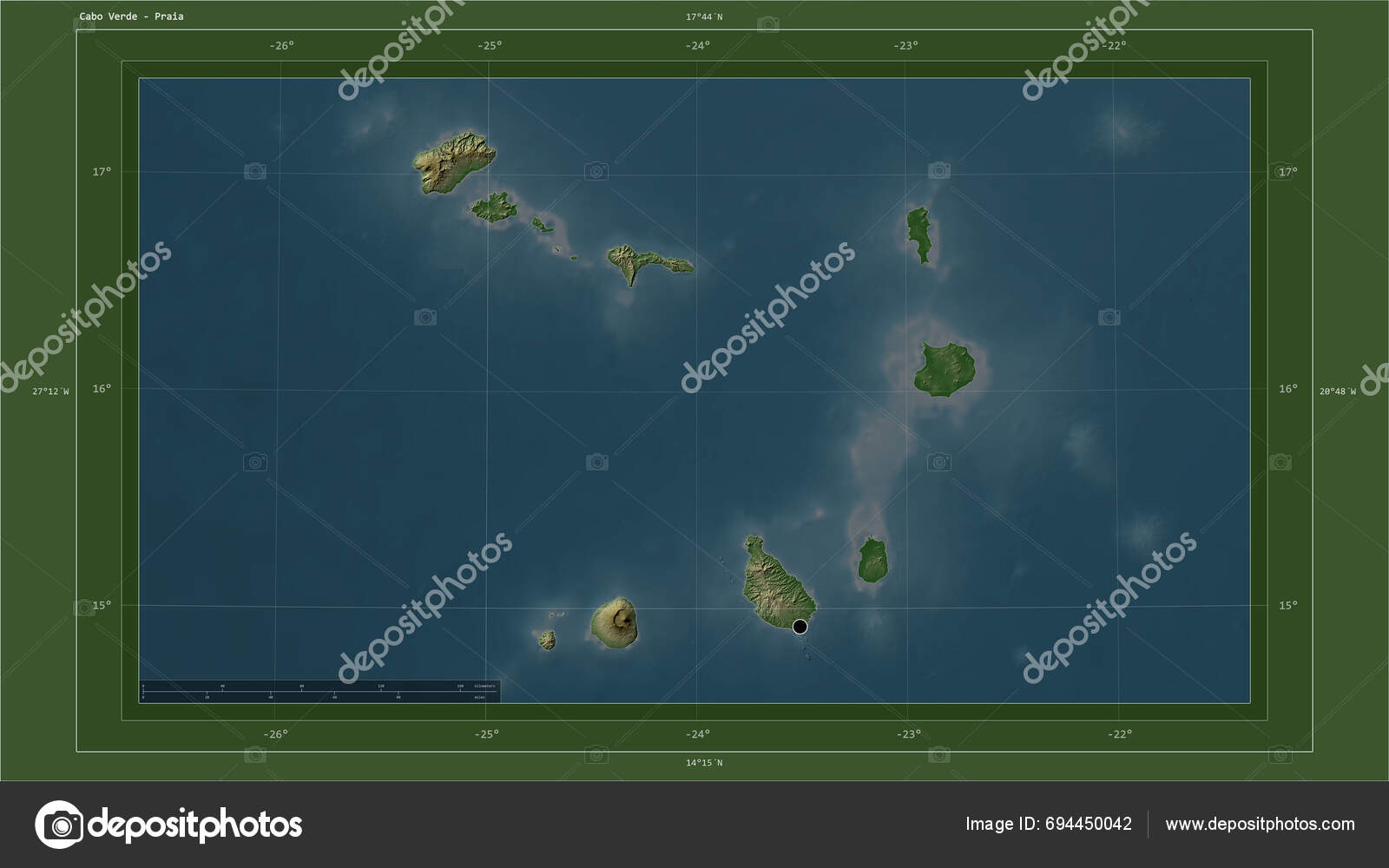 Cabo Verde Highlighted Pale Colored Elevation Map Lakes Rivers Map Stock Photo by ©zelwanka ...