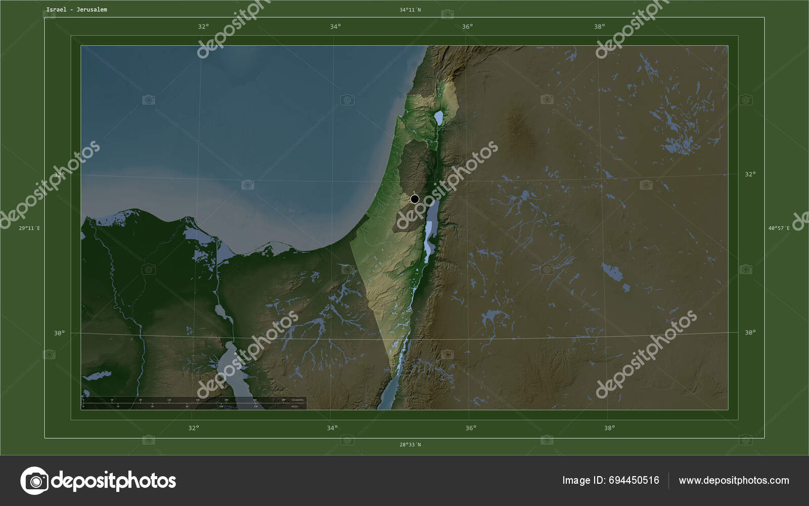 Israel Highlighted Pale Colored Elevation Map Lakes Rivers Map Country ...