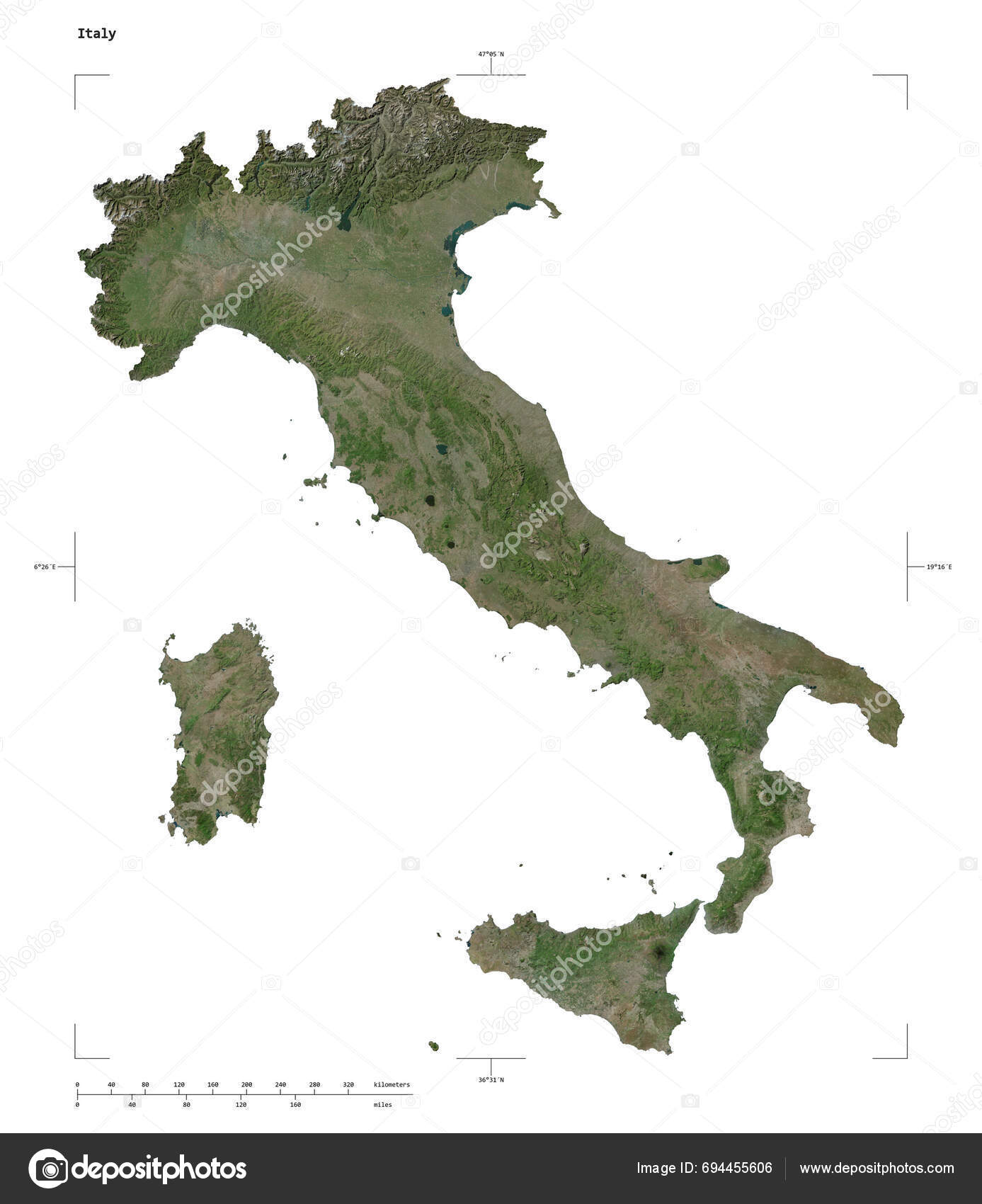 Shape High Resolution Satellite Map Italy Distance Scale Map Border ...
