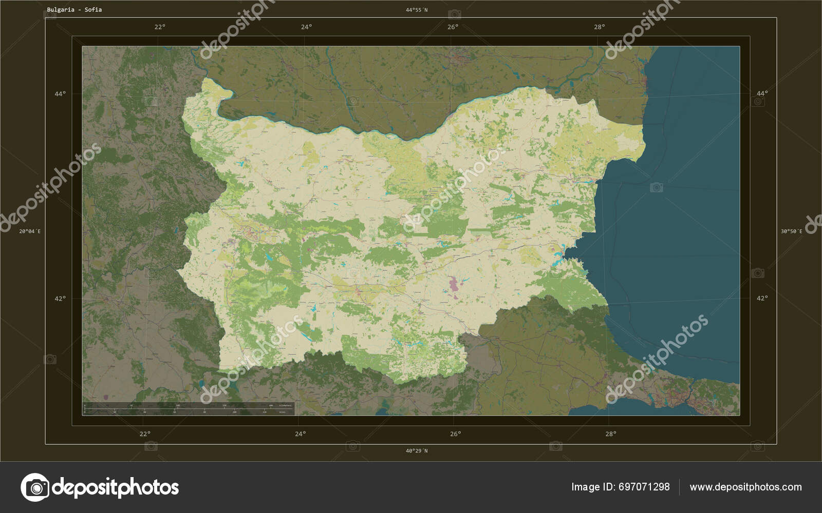 Bulgaria Highlighted Topographic Osm Humanitarian Style Map Map Country ...