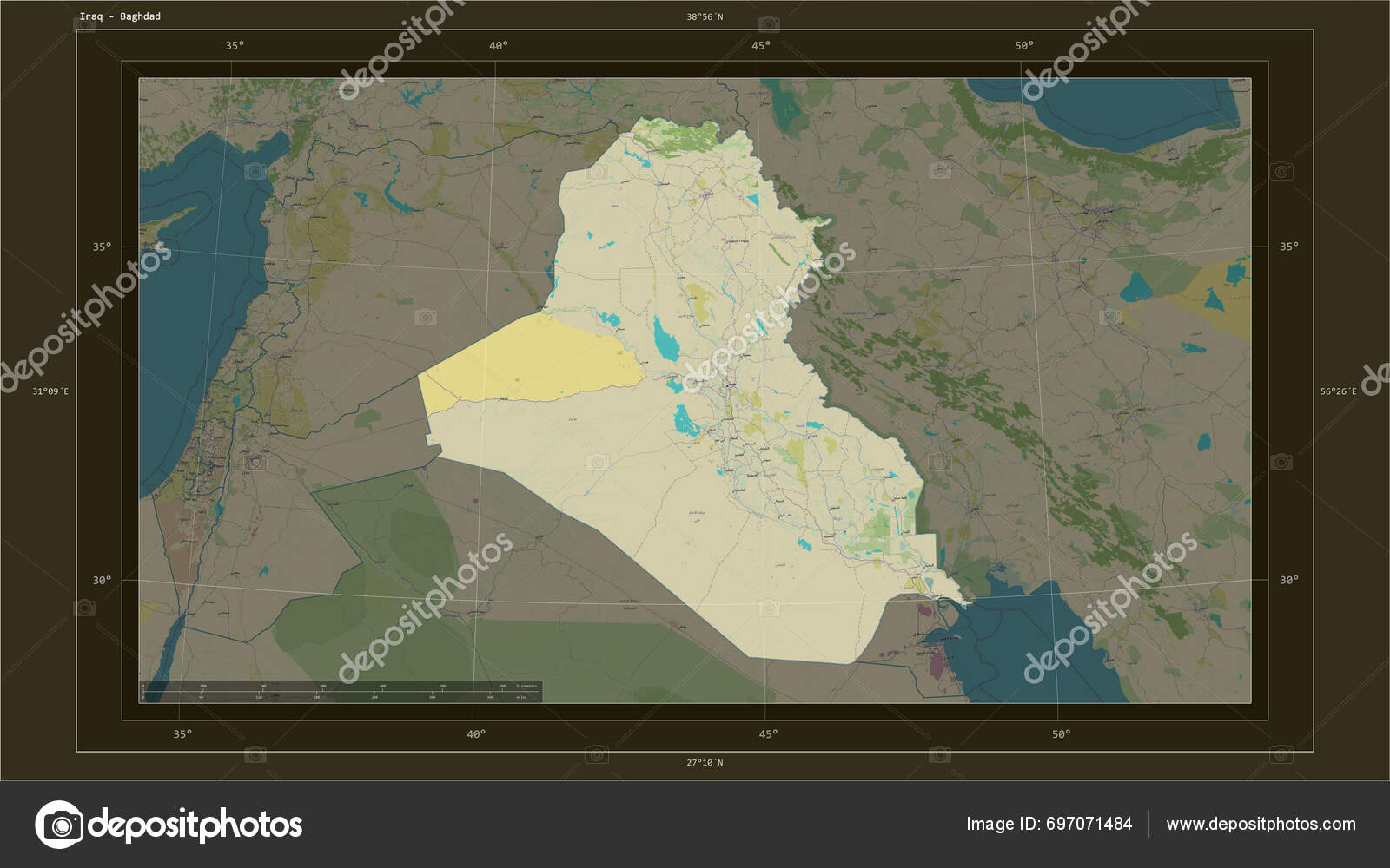 Iraq Highlighted Topographic Osm Humanitarian Style Map Map Country's ...