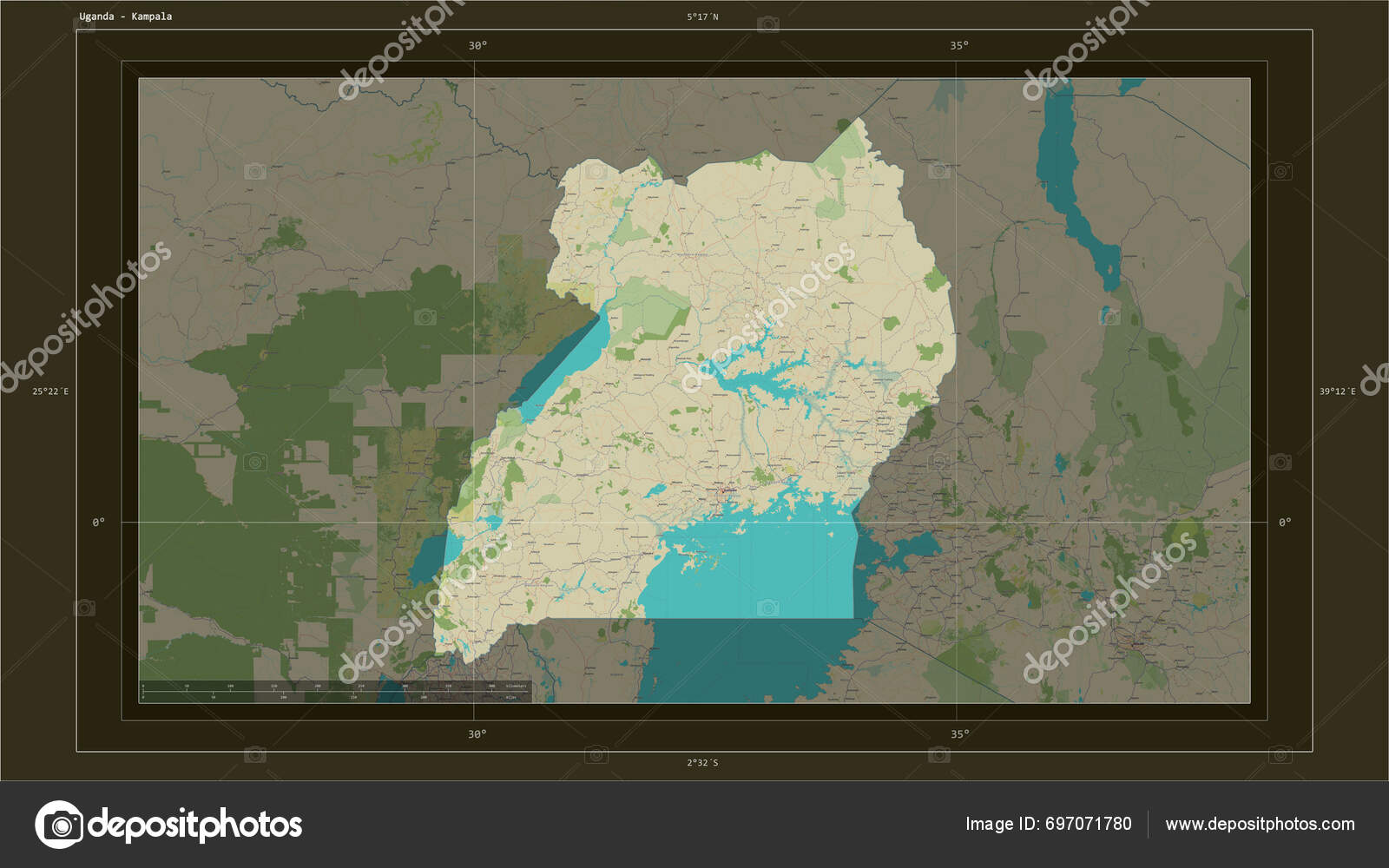 Uganda Highlighted Topographic Osm Humanitarian Style Map Map Country's ...