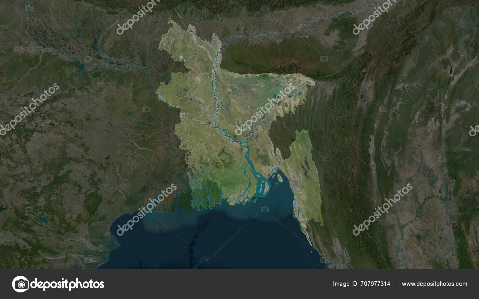 Bangladesh Highlighted High Resolution Satellite Map — Stock Photo © zelwanka #707977314