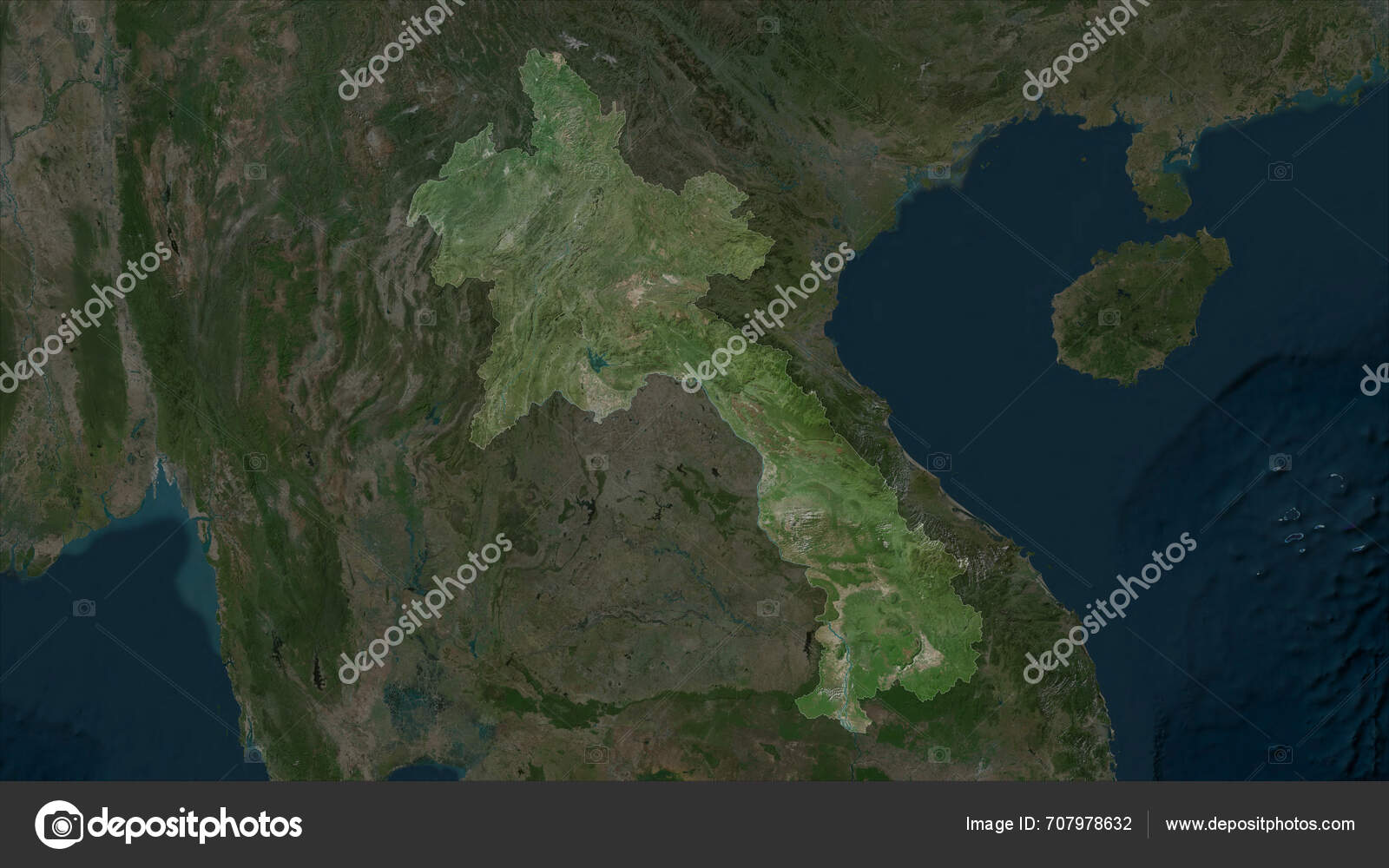 Laos Highlighted High Resolution Satellite Map — Stock Photo © zelwanka #707978632